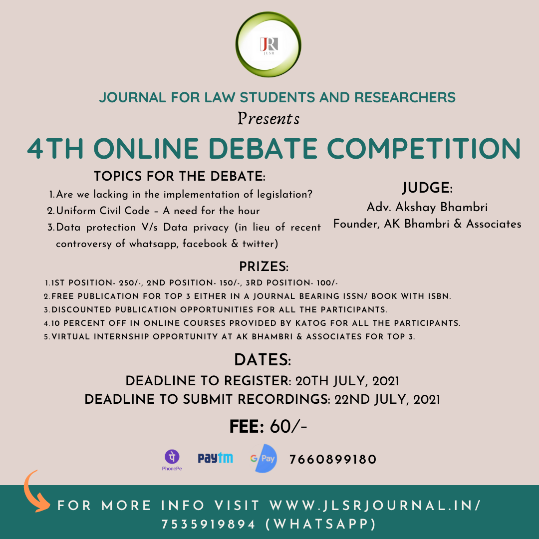 4TH ONLINE DEBATE COMPETITION BY JOURNAL FOR LAW STUDENTS AND ...